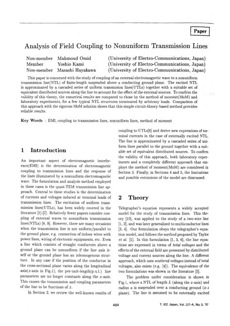 Pdf Analysis Of Field Coupling To Nonuniform Transmission Lines
