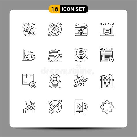 Modern Set Of 16 Outlines And Symbols Such As Forward Laptop Game Shopping Capture Stock