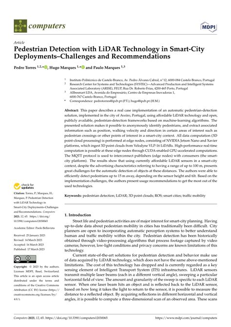 pdf pedestrian detection with lidar technology in smart city