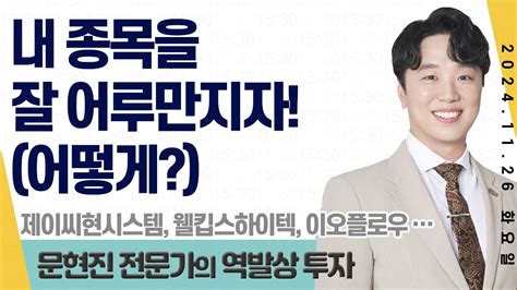 241126 문현진 역발상투자 내 종목을 잘 어루만지자 어떻게 제이씨현시스템웰킵스하이텍비보존 제약링크제니시스자이글이오플로우플리토쓰리빌리언