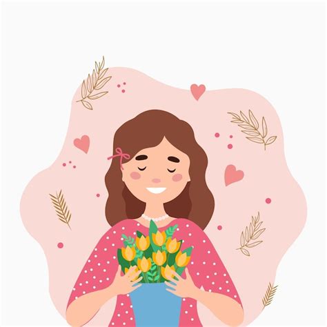 Premium Vector Woman Holding A Bouquet Of Spring Flowers In Hands