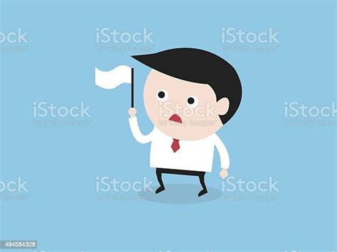 Businessman Holds White Flag Of Surrender Flat Design Vector E Stock