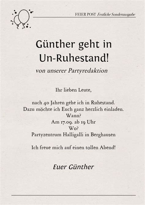 Einladung Feierpost Zeitung Zur Rente Send A Smile