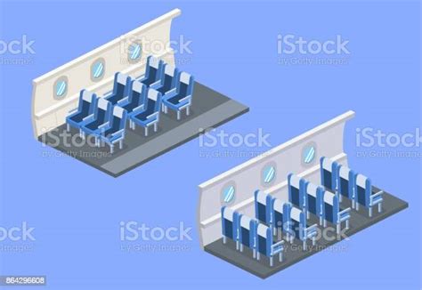 아이소메트릭 3d 벡터 일러스트 레이 션 개념 인테리어 빈 안락의 자와 비행기 안에서 좌석에 대한 스톡 벡터 아트 및 기타
