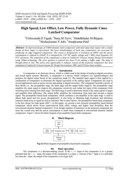 High Speed Low Offset Low Power Fully Dynamic Cmos Latched Comparator Pdf