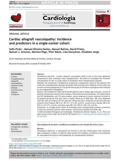Pdf Cardiac Allograft Vasculopathy Incidence And Predictors In A