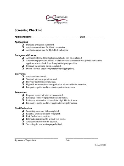 Fillable Online Applicant Screening Checklist Fax Email Print Pdffiller