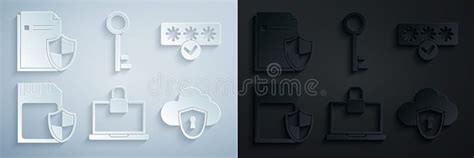 Set Laptop And Lock Password Protection Safety Access Sd Card Shield Cloud Key And Document