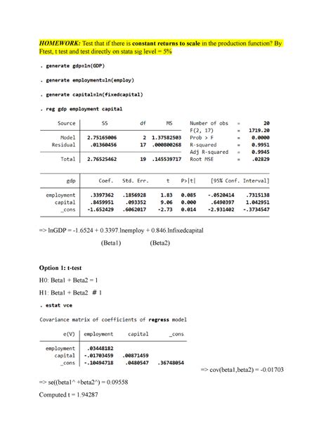 Homework For Exercise Econometrics Studocu