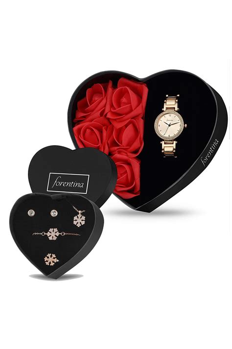 Forentina Kırmızı Güllü Kutuda Rose Metal Kol Saati Kar Tanesi Takı