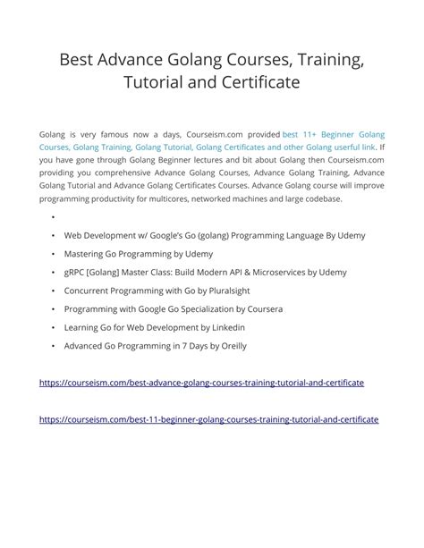 Ppt Best Advance Golang Courses Training Tutorial And Certificate Powerpoint Presentation