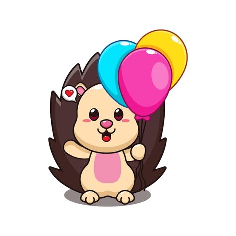 풍선 만화 벡터 일러스트와 함께 고슴도치 프리미엄 벡터