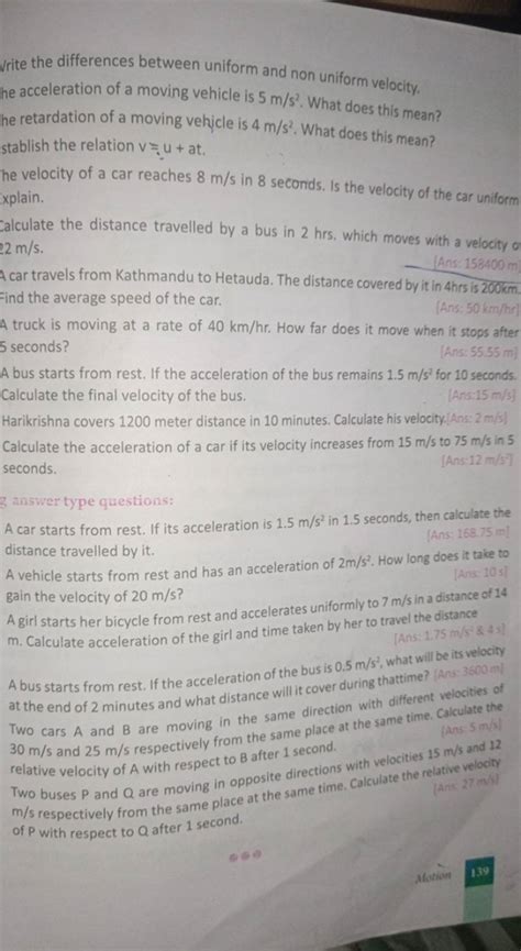 Vrite The Differences Between Uniform And Non Uniform Velocity He Accele