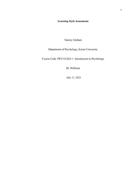 Week 1 Learning Style Assignment Post Learning Style Assessment Tammy Week 1 Learning Style Assignment Post Learning Style Assessment Tammy