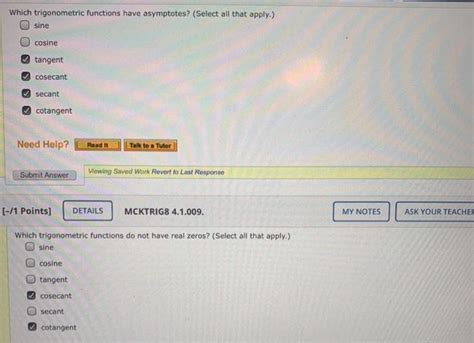 Solved Which Trigonometric Functions Have Asymptotes