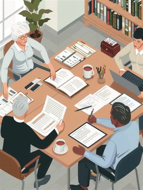 A Group Of Elderly People Collaborates On A Project Sharing Documents And Ideas While Enjoying