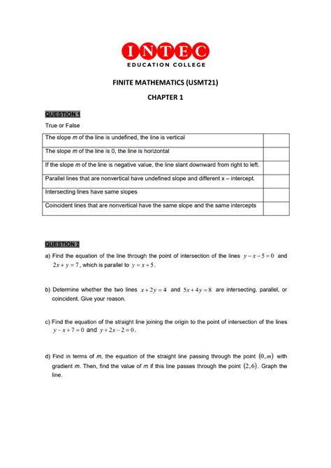 Exercise Chapter 1 Finite Mathematics Finite Mathematics Usmt21