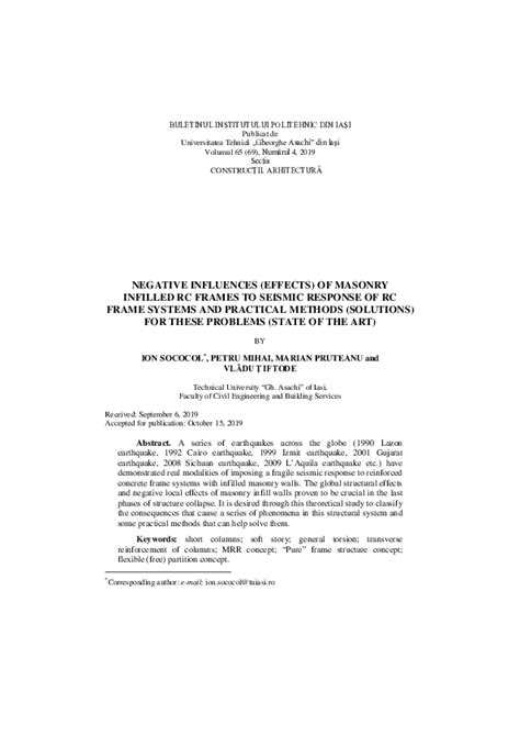 Pdf Negative Influences Effects Of Masonry Infilled Rc Frames To Seismic Response Of Rc