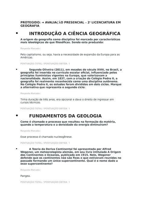 Protegido Geografia Avaliação PROTEGIDO AVALIAÇÃO PRESENCIAL ª LICENCIATURA EM
