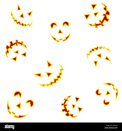 Halloween Pumpkin Faces Smiling On White Background Vector