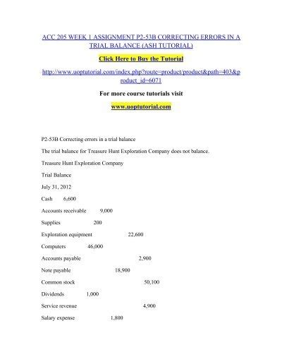 ACC 205 WEEK 1 ASSIGNMENT P2 53B CORRECTING ERRORS IN A TRIAL BALANCE