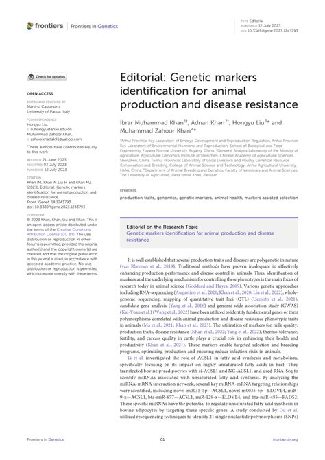 Pdf Editorial Genetic Markers Identification For Animal Production