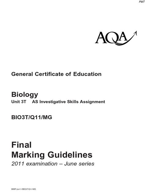 June 2011 Q Ms Unit 3 Isa Aqa Biology A Level Download Free Pdf