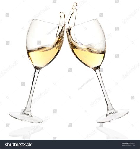 Wine Collection Cheers Clink Glasses With White Wine Isolated On