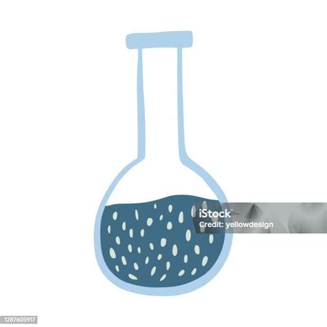 흰색 배경에 격리 된 플라스크 볼륨 추상 의료 장비 낙서 스타일의 진한 파란색 건강관리와 의술에 대한 스톡 벡터 아트 및 기타 이미지 건강관리와 의술 과학 과학 실험