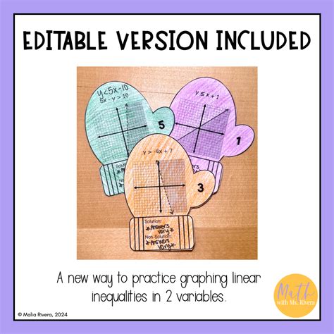 Editable Graphing Linear Inequalities Mittens Winter Bulletin Board Algebra 1 Activity Made By