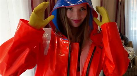 Naked Vika Self Bondage In Shiny Rainwear UHD PVC Bondage Clips Sale