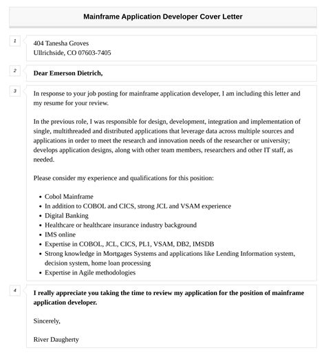 Mainframe Application Developer Cover Letter Velvet Jobs