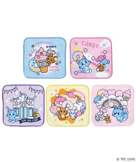 Tom＆jerry（トムアンドジェリー）の「【公式】トムとジェリー とむとじぇりーごっこ キャンディパーティー ミニタオル 5枚組（ハンカチ