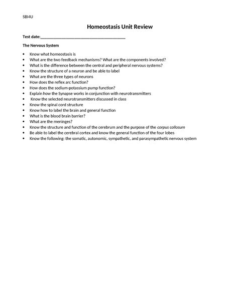 Homeostasis Unit Review Sbi U Homeostasis Unit Review Test Studocu