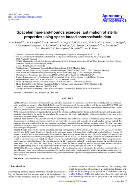 Pdf Spaceinn Hare And Hounds Exercise Estimation Of Stellar