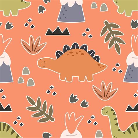 Padrão sem costura elementos de decoração de dinossauros de desenho