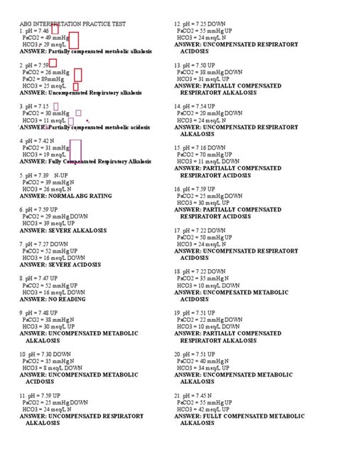 Abg Interpretation Practice Test Pdf Medical Specialties Diseases