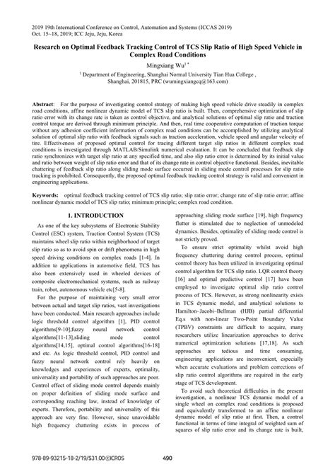 Pdf Research On Optimal Feedback Tracking Control Of Tcs Slip Ratio