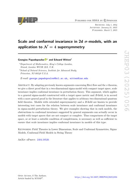 Pdf Scale And Conformal Invariance In 2d σ Models With An Application To Mathcal N 4