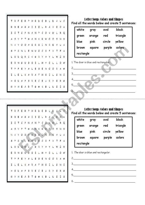 Colors And Shapes Letter Soup Esl Worksheet By Alvarosteven12