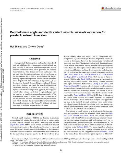 PDF Depth Domain Angle And Depth Variant Seismic Wavelets Extraction