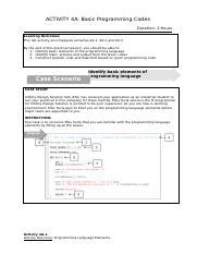 LAB4A Docx ACTIVITY 4A Basic Programming Codes Duration 2 Hours