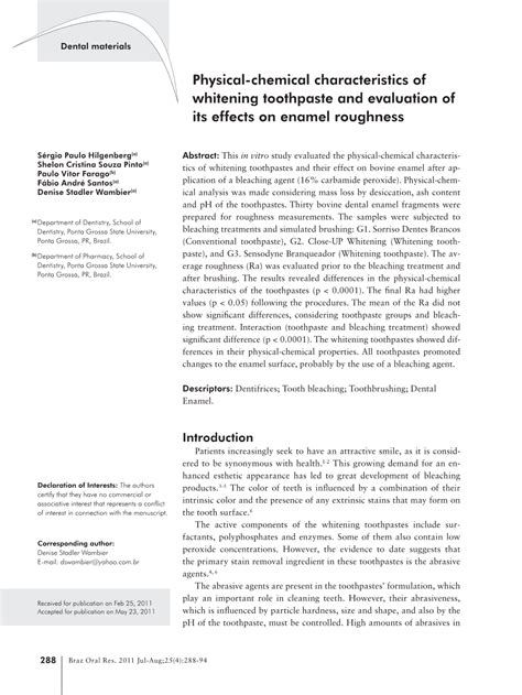 Physical Chemical Characteristics Of Whitening Toothpaste And