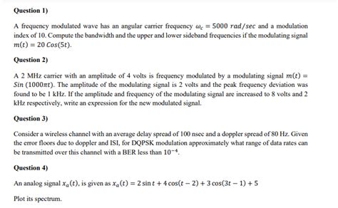 Solved Question A Frequency Modulated Wave Has An Angular Chegg