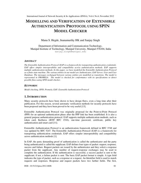 Pdf Modeling And Verification Of Extensible Authentication Protocol