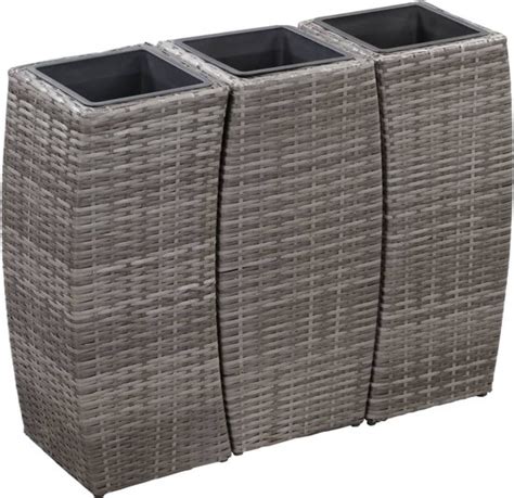 Decoways Plantenbakken Verhoogd 3 Stuks Poly Rattan Grijs