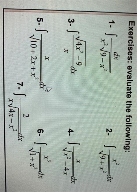 Solved Exercises Evaluate The Following Dx 1 2 X V9 R