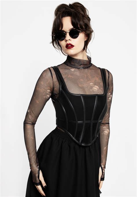 Ashen Faux Leather Zip Corset Top Disturbia