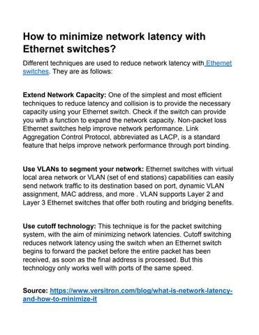 How To Minimize Network Latency With Ethernet Switches By Versitron Inc Issuu