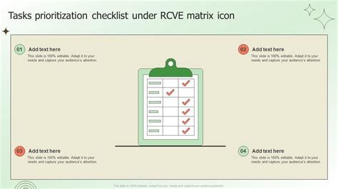 Tasks Prioritization Checklist Under Rcve Matrix Icon Ppt Sample